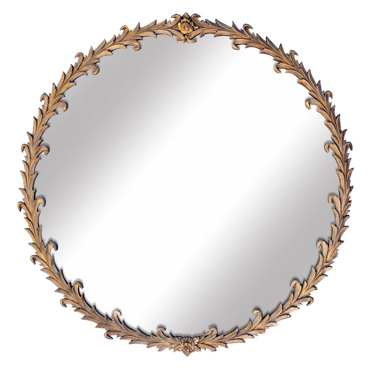 Large Round Mirror with Spikey Vine Branch Design in Greige and Blonde ...