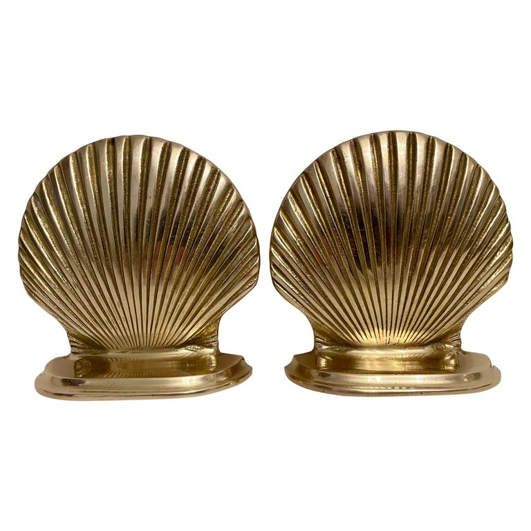 Solid Brass Scallop Shell Bookends For Sale at 1stDibs