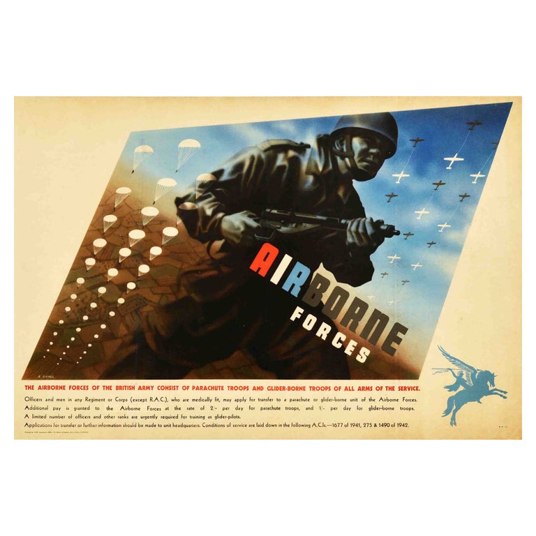 Original Vintage WWII Recruitment Poster Airborne Forces British Army ...