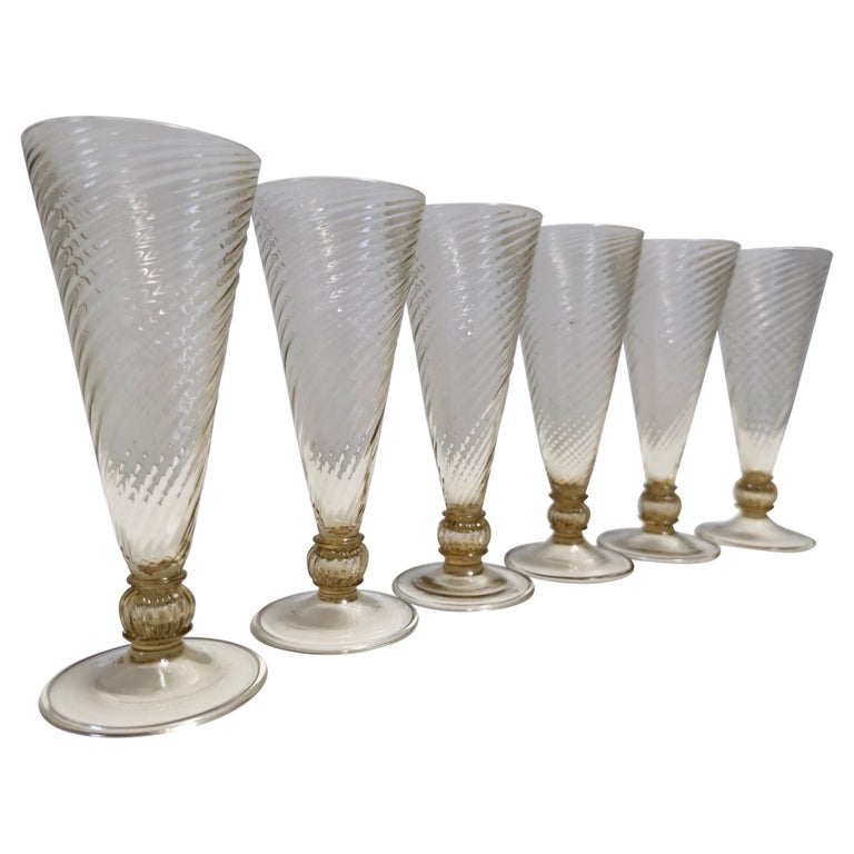 Six-Piece Vintage Amber Murano Glass Drinking Set Ascribable to ...