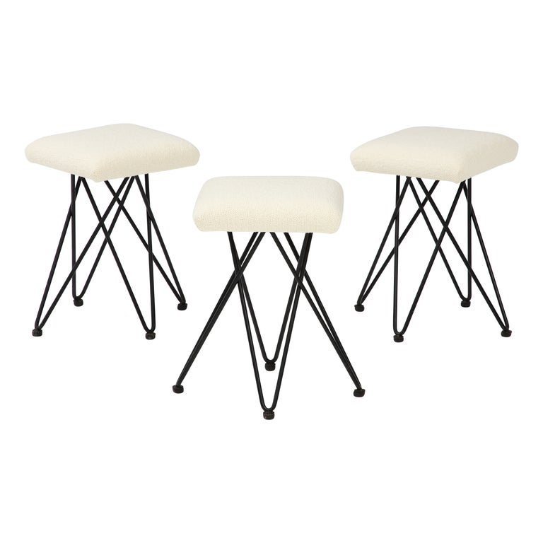 Italian 1950's Wrought Iron Square Upholstered Stools at 1stDibs