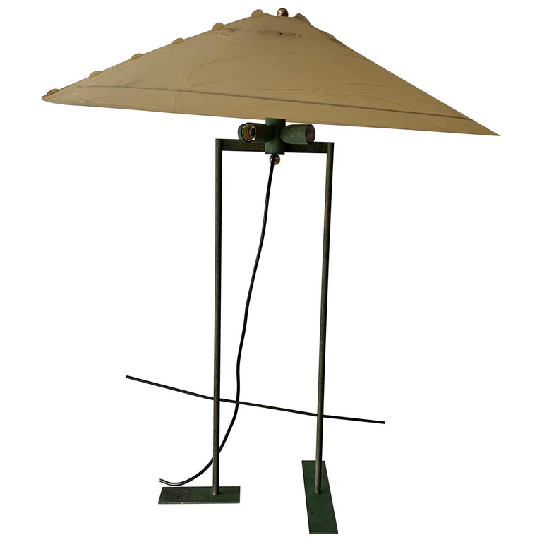 Cocoon Plastic Paper and Green Metal Body Industrial Table Lamp, 1950s ...