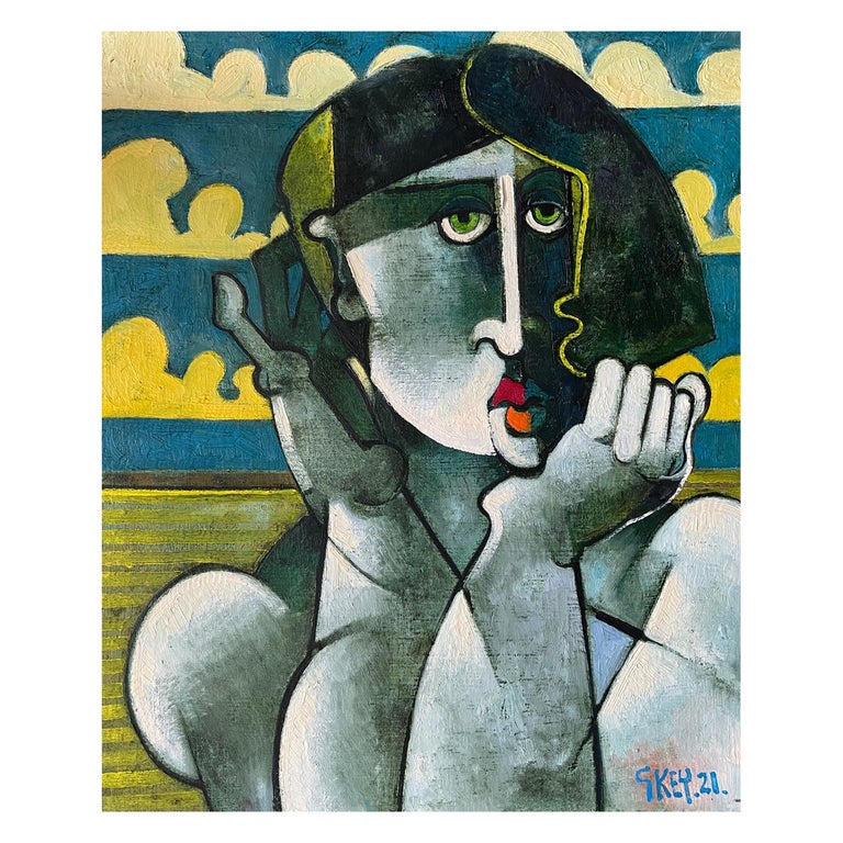 Geoffrey Key (English), Oil on Canvas, Woman And Clouds, Dated 2021 For ...
