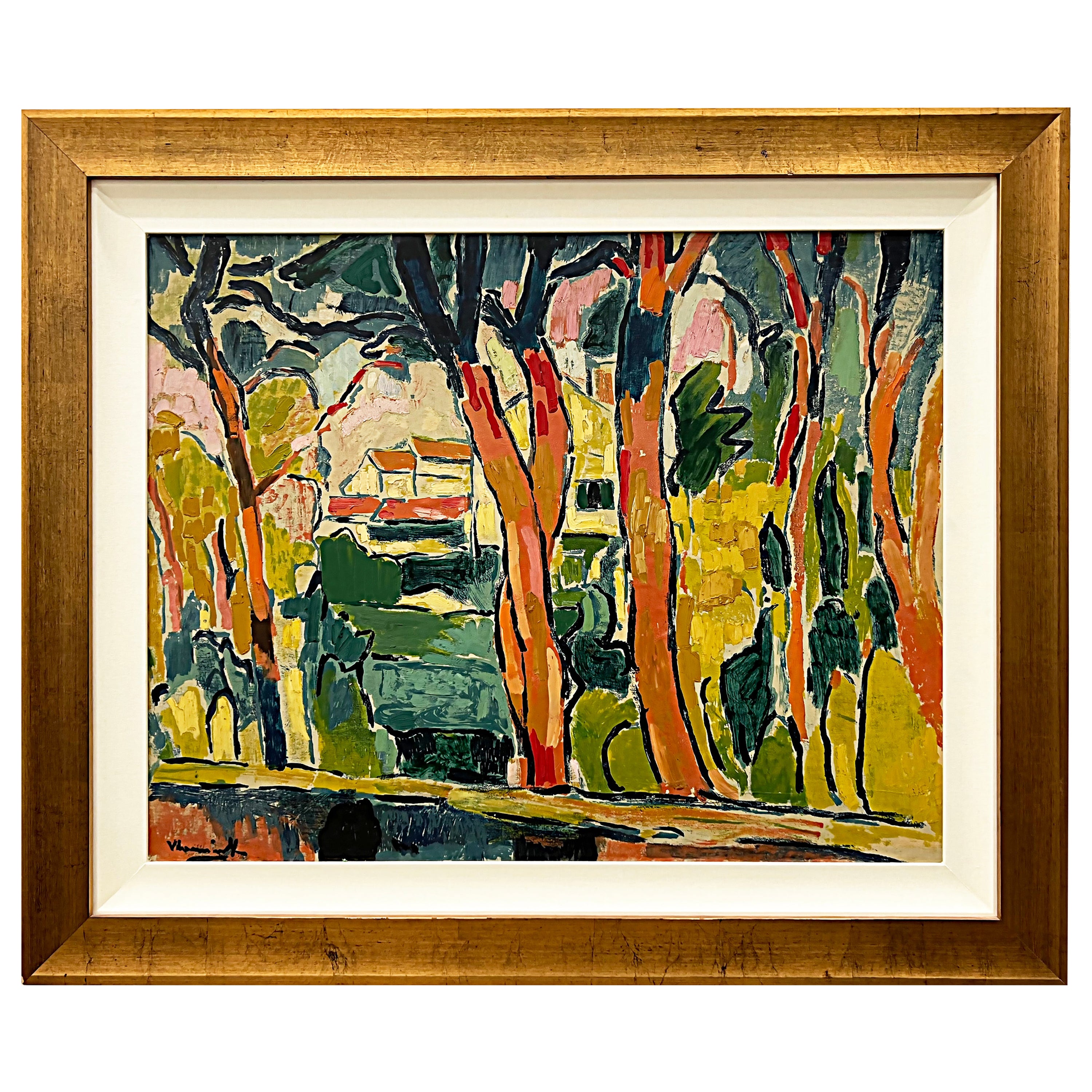 1950s Overscale Abstract Fauvist Landscape Oil Painting For Sale at 1stDibs