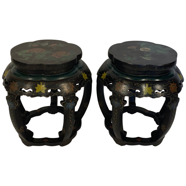 Pair of Chinese Hand Carved and Hand Painted Side Tables For Sale at ...