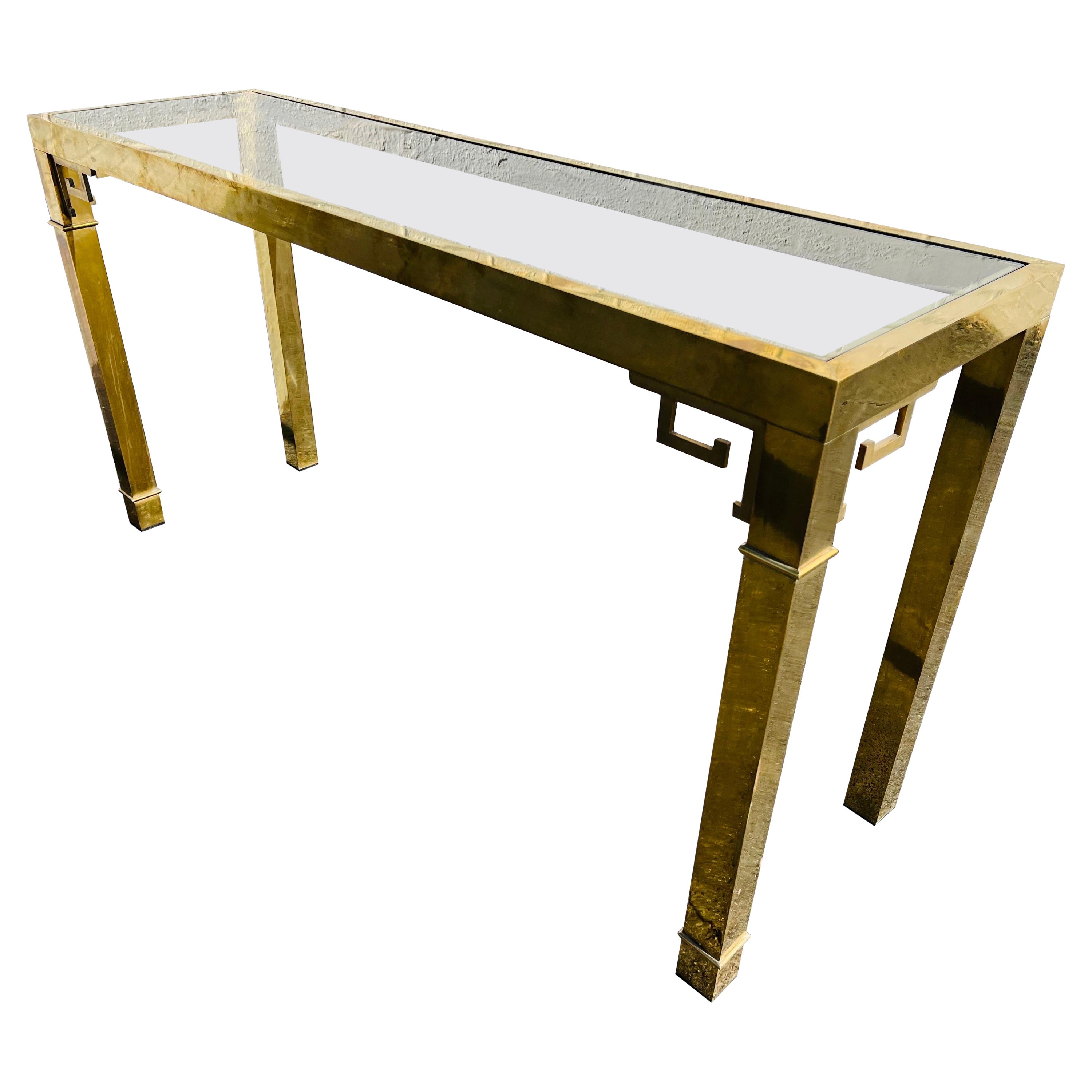 Mastercraft Brass Greek key Long Console Table at 1stDibs