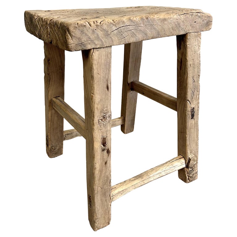 Vintage Elm Wood Stool For Sale at 1stDibs