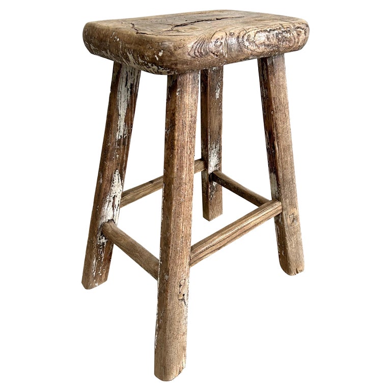 Vintage Elm Wood Stool For Sale at 1stDibs