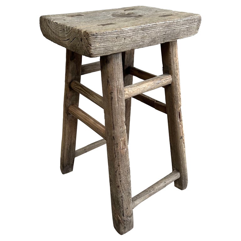 Vintage Elm Wood Stool For Sale at 1stDibs