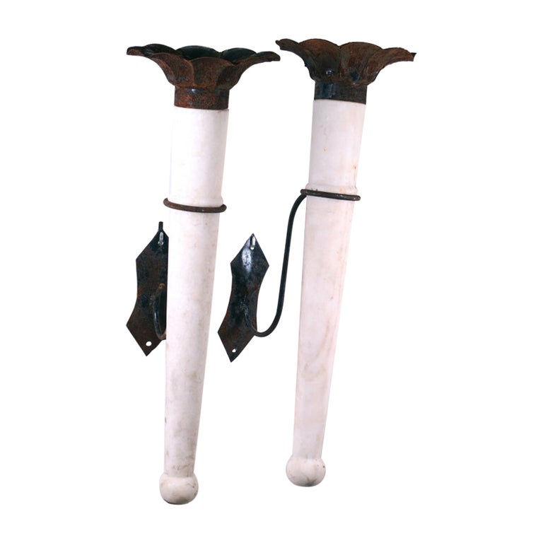 Pair of White Marble and Black Polychromed Iron Wall Torches For Sale ...