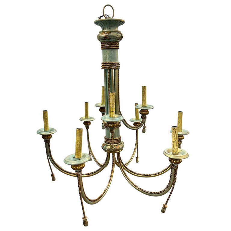 Celadon Chandelier with Gold Gilt For Sale at 1stDibs