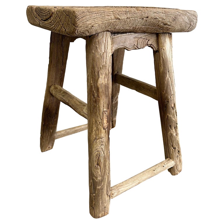Vintage Elm Wood Stool For Sale at 1stDibs
