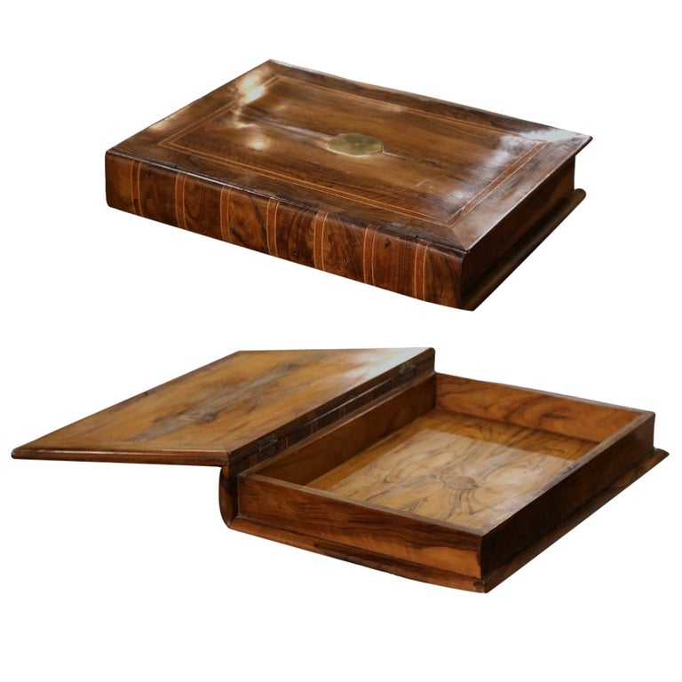 19th Century French Mahogany Marquetry Book-Form Decorative Bible Box ...