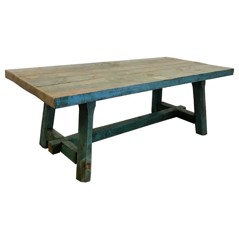 Rustic Painted Antique Farm Table For Sale at 1stDibs
