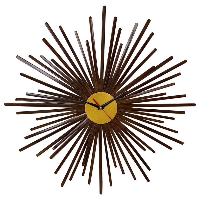 Bamboo Mid Century style Starburst Clock Hand Made For Sale at 1stDibs