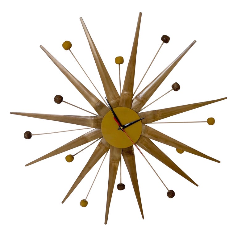 Natural Rattan and Bamboo Mid-Century Style Starburst Clock Hand Made ...