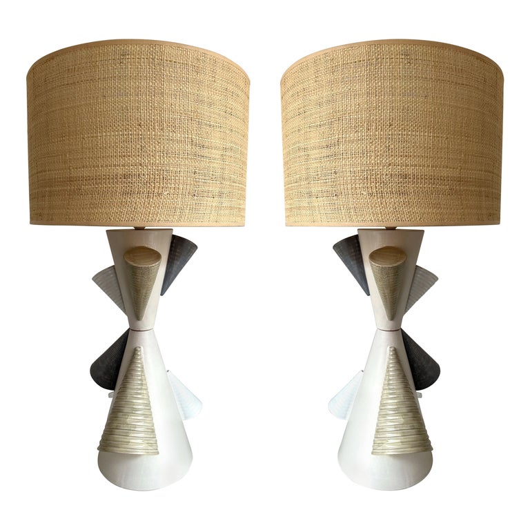 Contemporary Pair of Ceramic Cone Lamps by Antonio Cagianelli, Italy ...