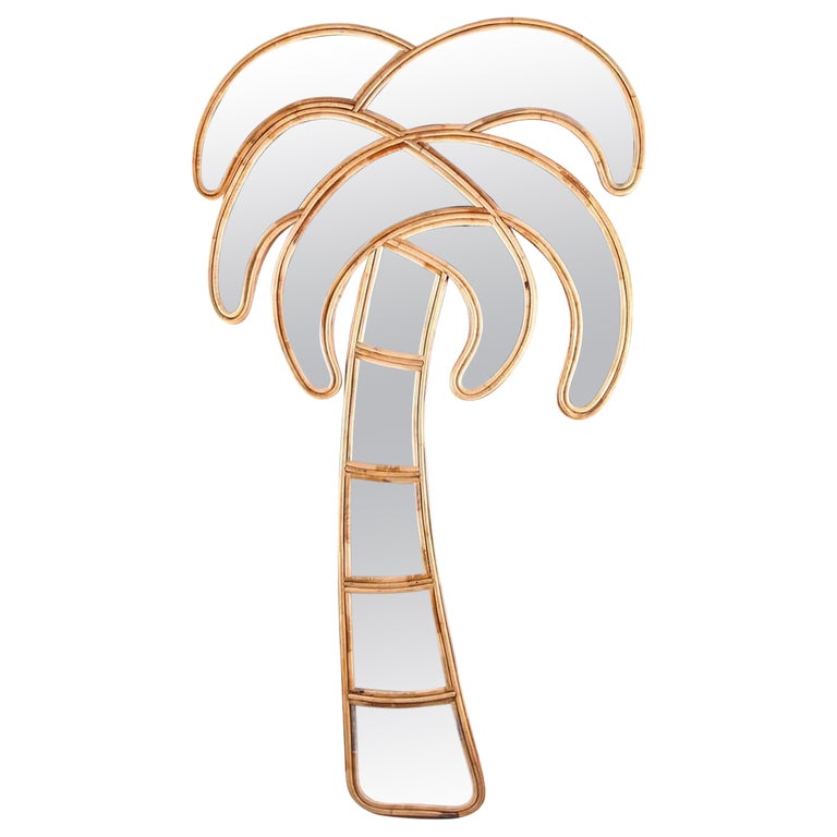 Large Rattan Palm Tree Mirror For Sale at 1stDibs