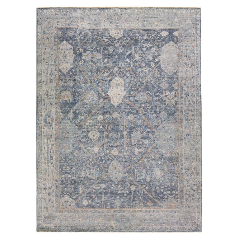 Allover Floral Modern Indian Wool Rug in Gray by Apadana For Sale at ...