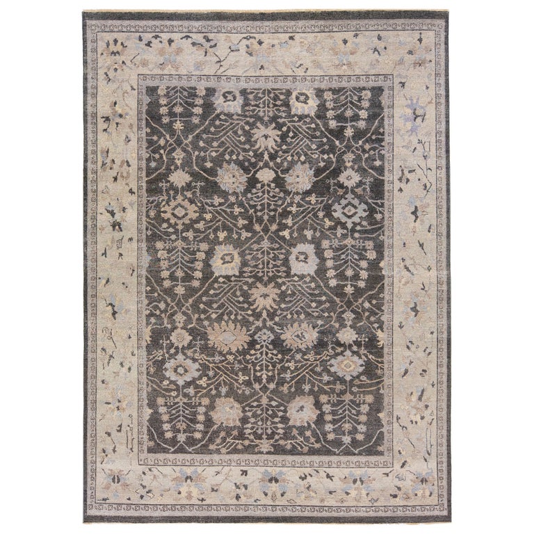 Allover Handmade Modern Indian Wool Rug with Gray-Charcoal Field by ...