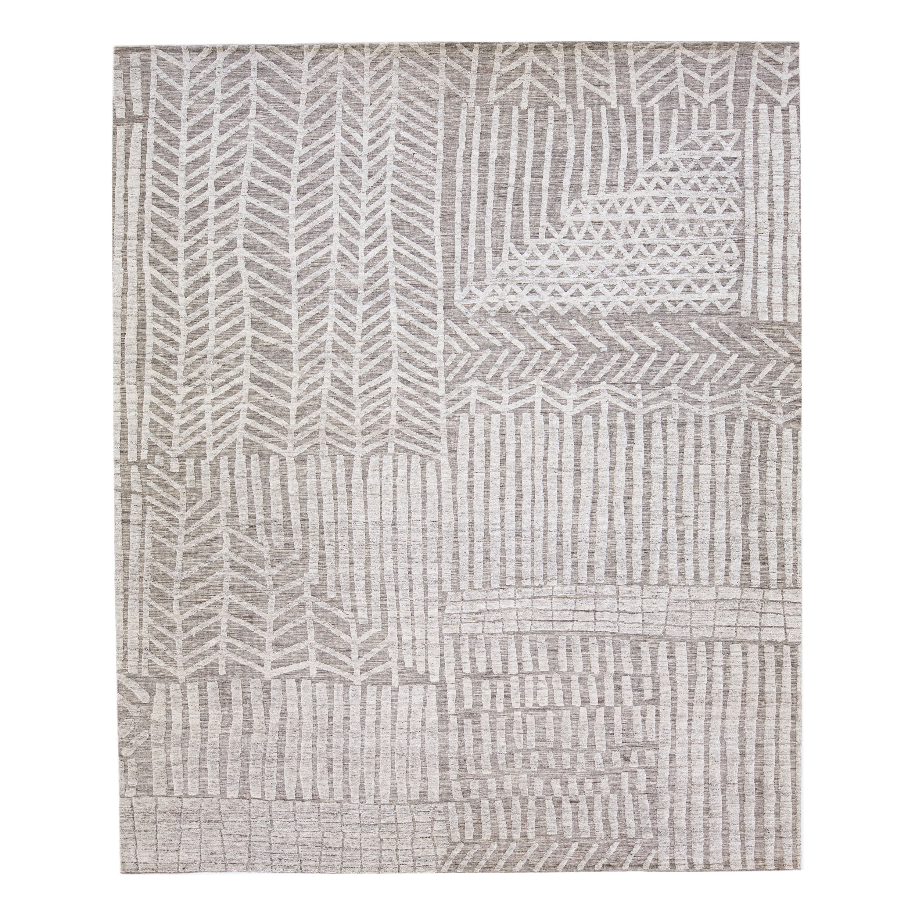 Oversize Modern Moroccan Style Gray Wool Rug with Op Art Design by ...