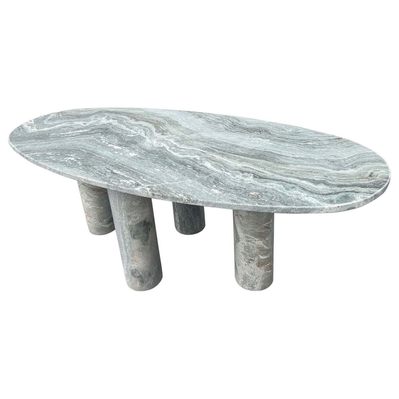 Large solid stone green marble oval dining table with column legs For ...