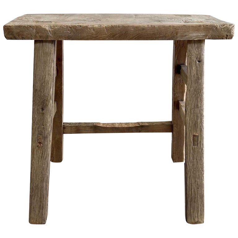 Vintage Antique Elm Wood Stool For Sale at 1stDibs