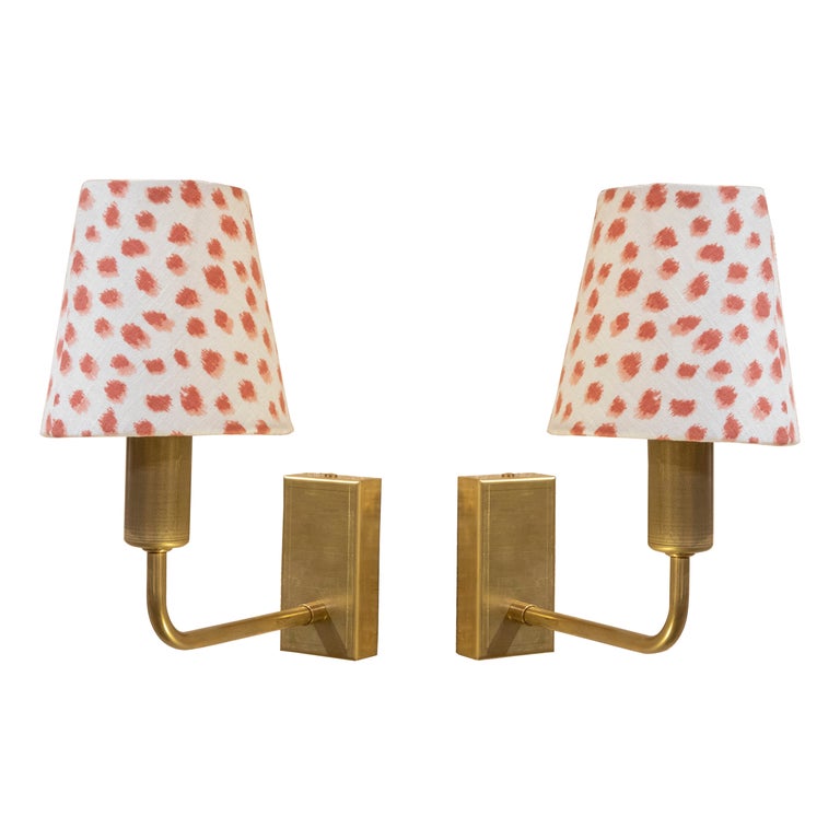 Pair of Wall Sconces with Leopard Pink Lampshades For Sale at 1stDibs