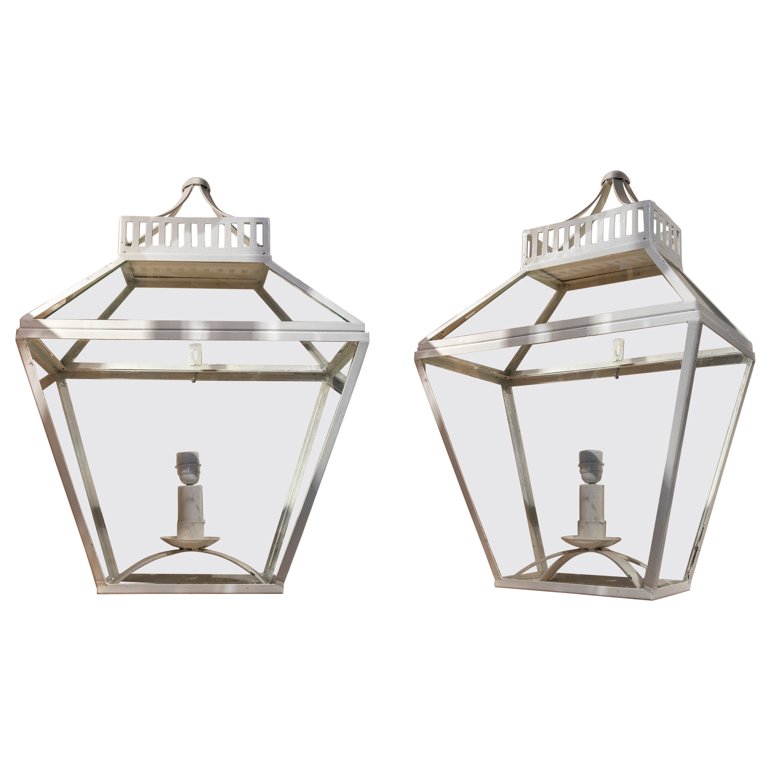 1950s Spanish Iron Wall Lantern w/ Glass Panels For Sale at 1stDibs