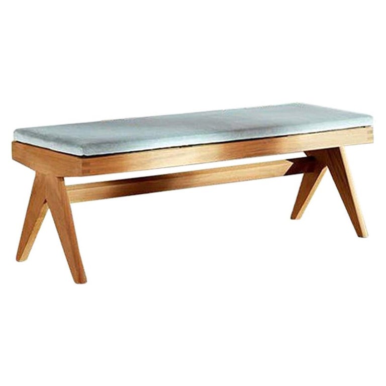P. Jeanneret Civil Bench, Wood and Woven Viennese Cane with Cushion by ...