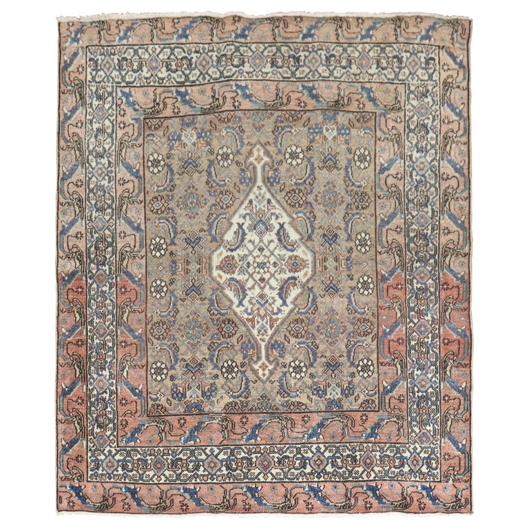 Persian Brown Bibikabad Senneh Small Square Rug For Sale at 1stDibs