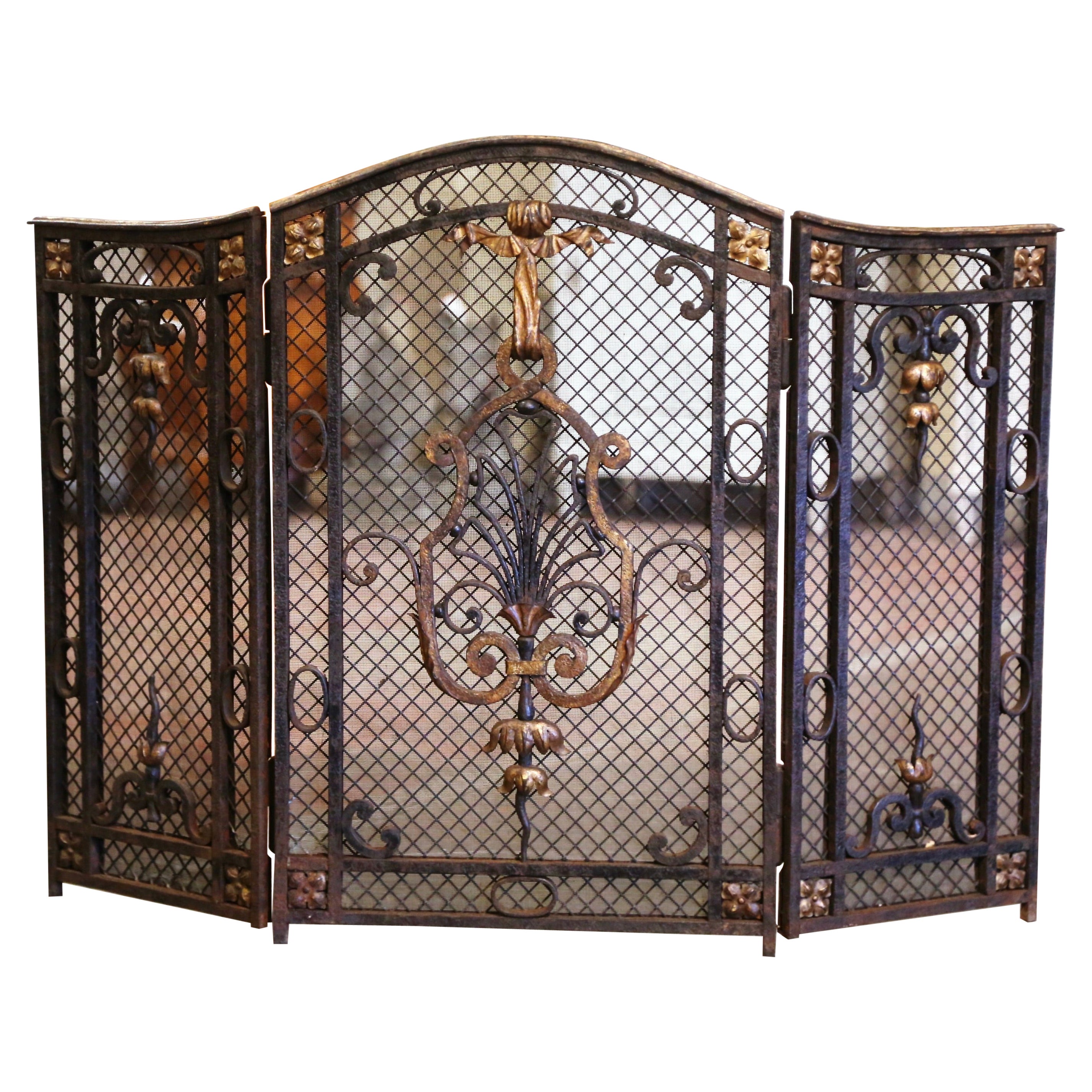 18th Century French Gothic Wrought Iron Fireplace Screen with Mesh at ...