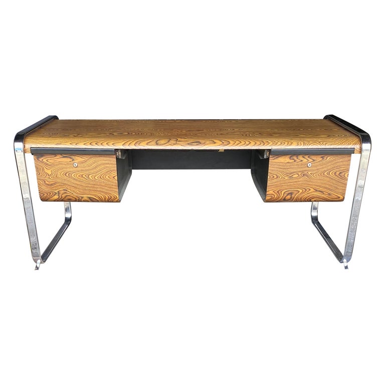 Herman Miller Zebra Wood and Chrome Desk Designed by Peter Protzman For ...