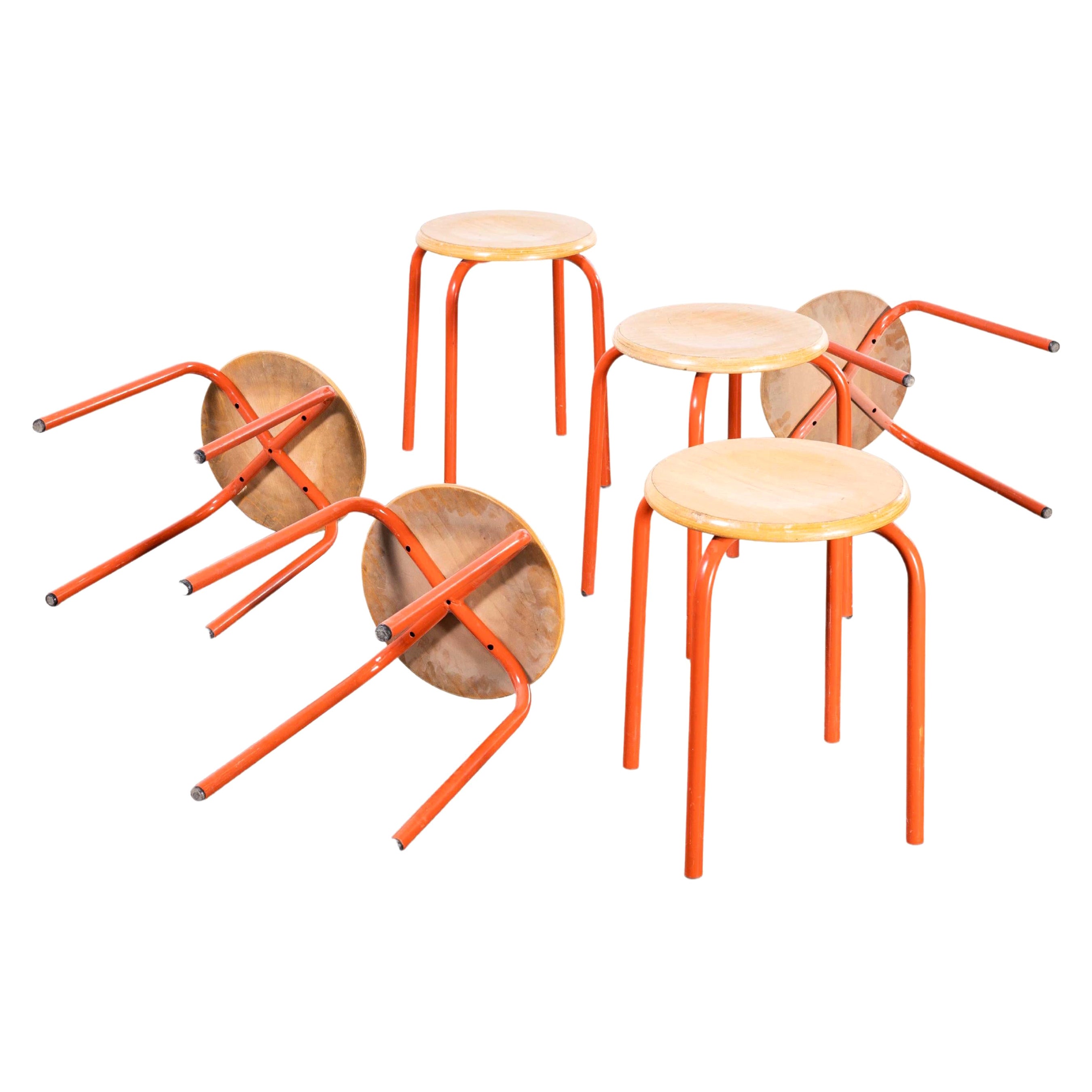 1960's Simple French Stacking School Stools, Blue, Set of Four at 1stDibs