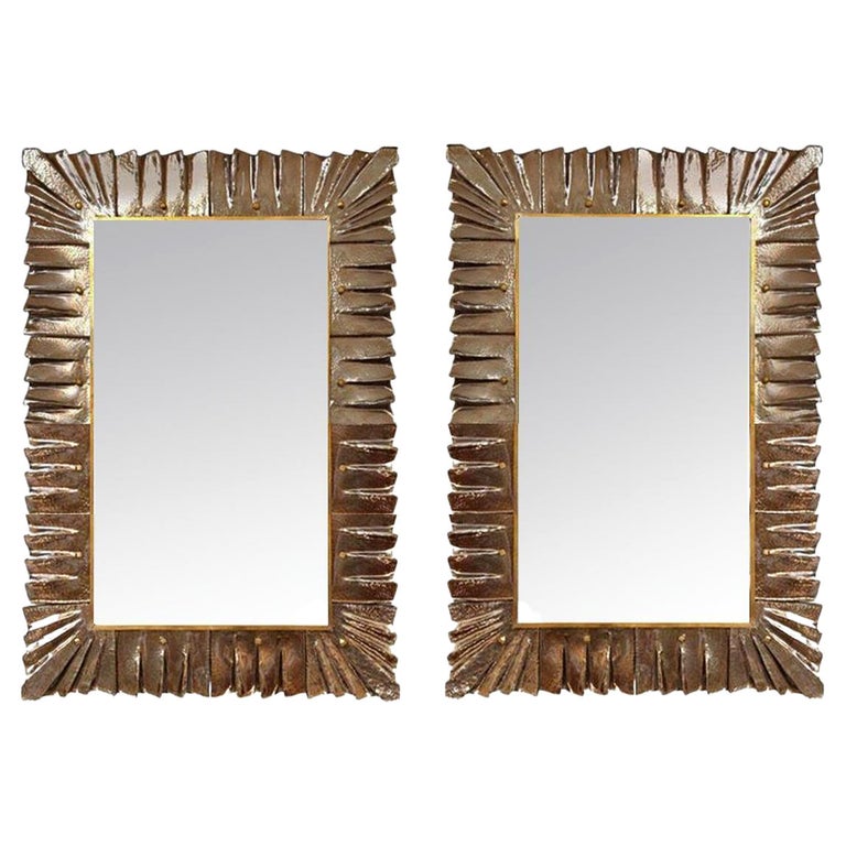 Pair of Rectangular Murano Bronze Glass Framed Mirrors, in Stock For ...