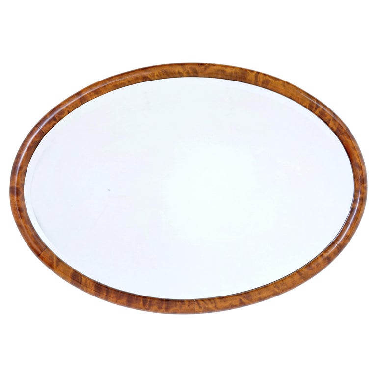 Swedish art deco birch oval mirror For Sale at 1stDibs