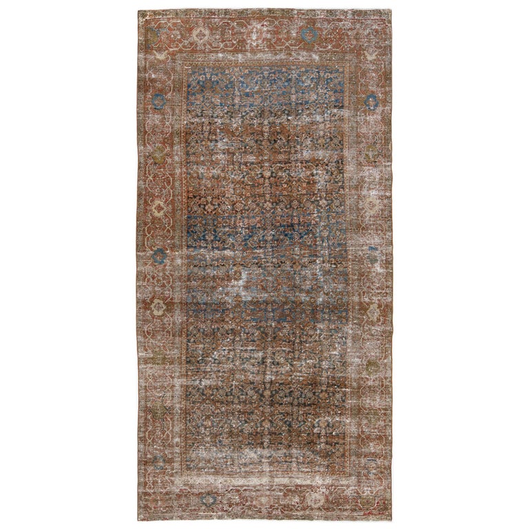 Allover Handmade Antique Persian Mahal Blue Wool Rug For Sale at 1stDibs