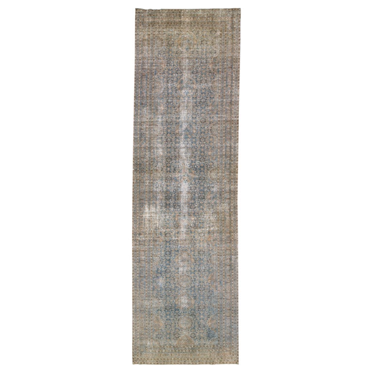 Allover Antique Persian Mahal Blue Handmade Gallery Wool Rug For Sale ...