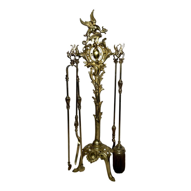 Antique French Brass Fireplace Tools and Stand, circa 1890 For Sale at ...