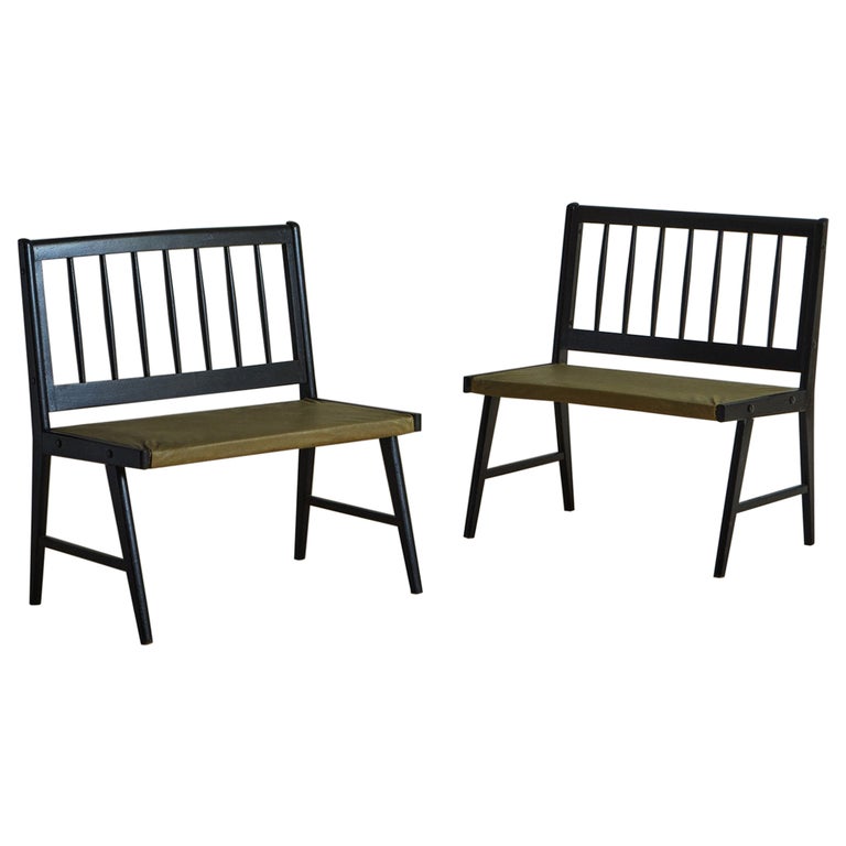 Pair of Ebonized Wood Spindle Back Benches, France 20th Century For ...