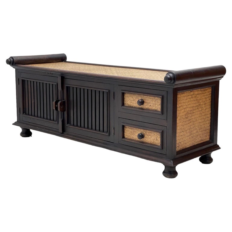 Vintage Wood Bench with Cabinet Storage For Sale at 1stDibs