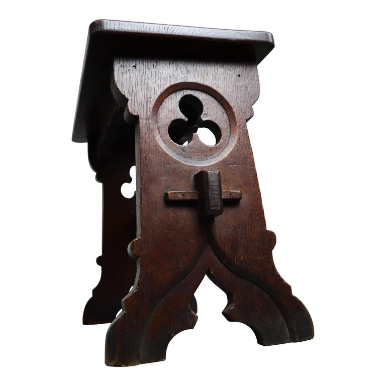 19th Century, Gothic Revival Oak Stool with Hand Carved Elements For ...