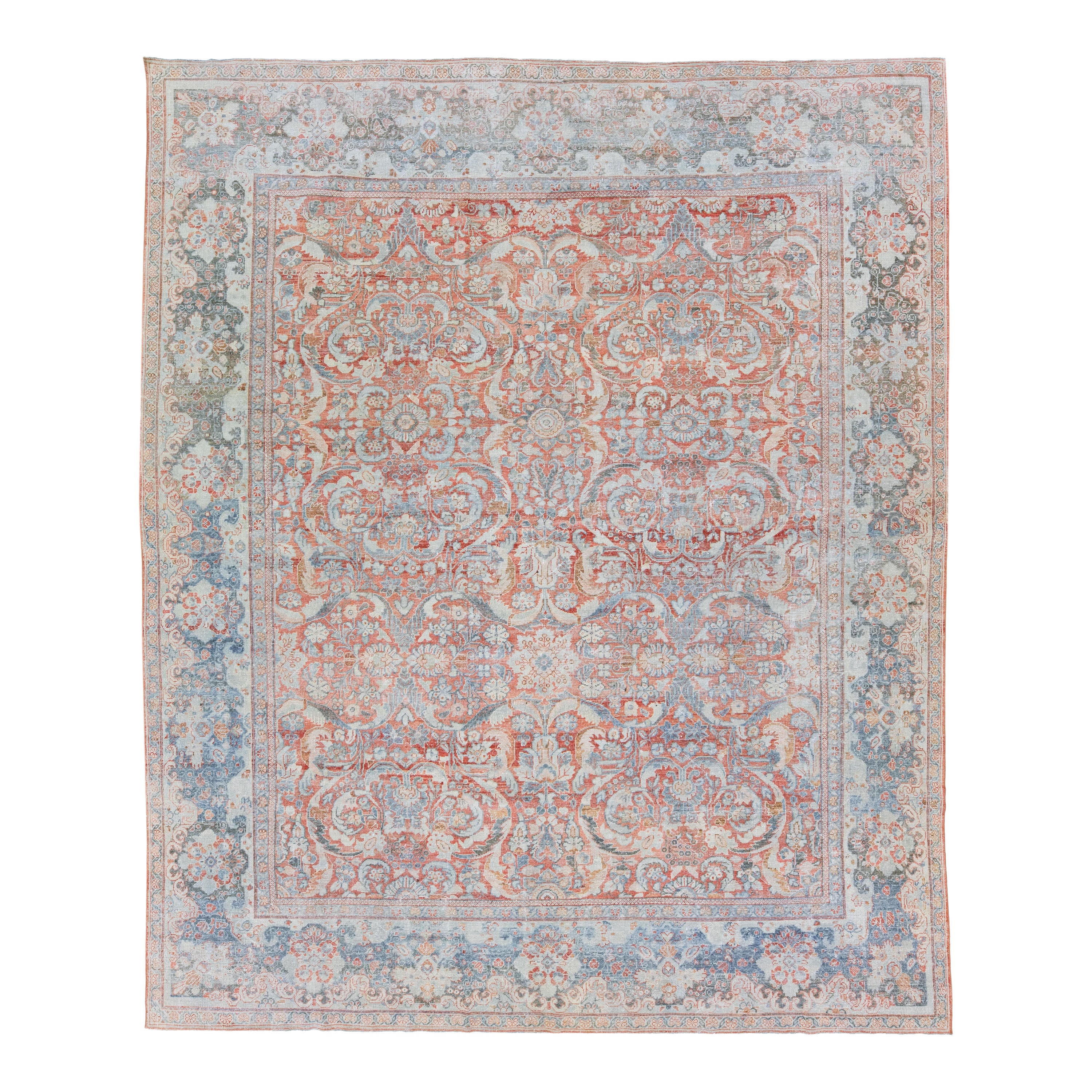 19th Century Antique Green Persian Mahal Handmade Floral Wool Rug For ...