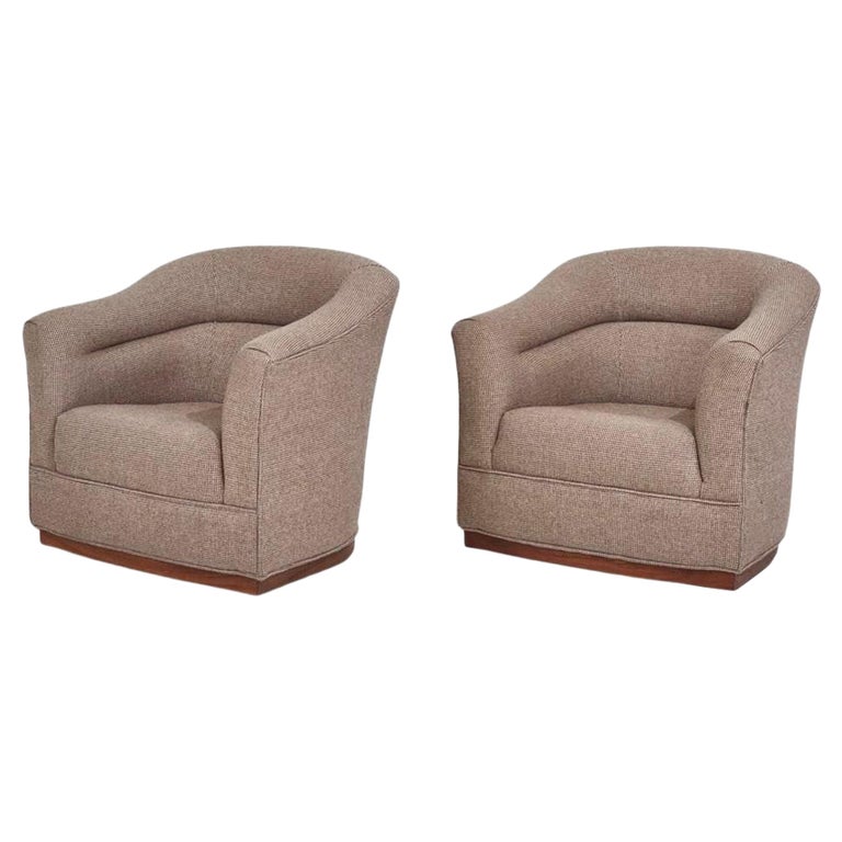 Pair Lounge Chairs W / Walnut Plinth Base, 1960 For Sale at 1stDibs