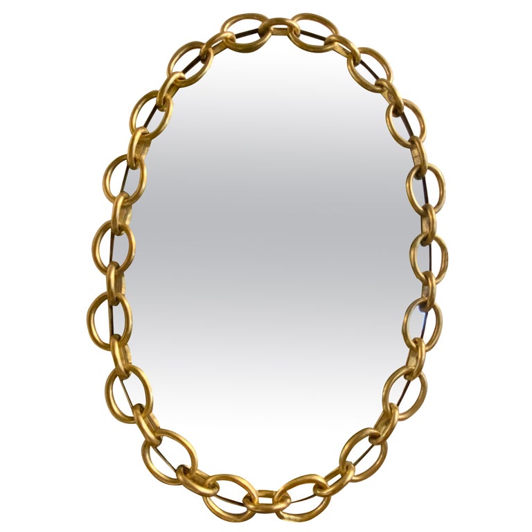 Italian Brass Chain Link Framed Mirror For Sale at 1stDibs