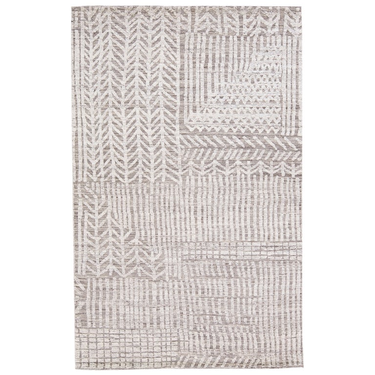 Abstract Modern Moroccan Style Handmade Gray Wool Rug by Apadana For ...