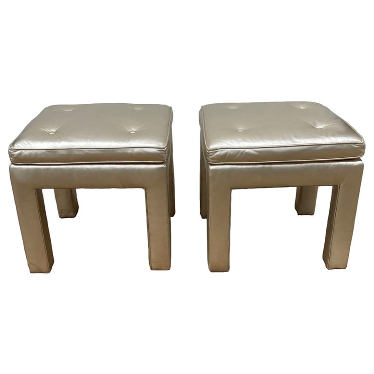 Supercool Pair of 1980s Platinum Leather Covered Parsons Style Stools ...