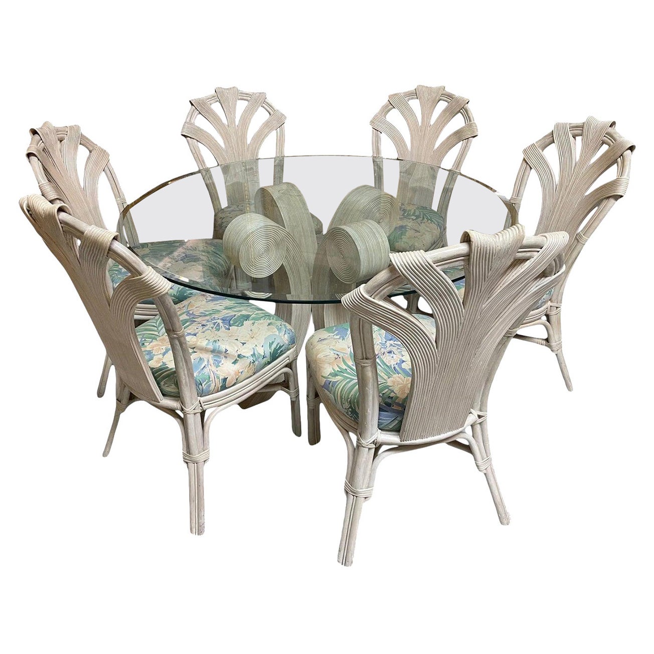 1990s Twisted Pretzel Rattan Dining Table in the Manner of Betty ...