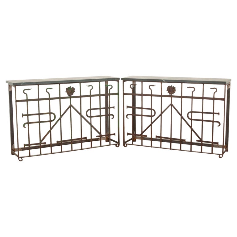 Pair of 19th Century European Iron Panel Consoles For Sale at 1stDibs