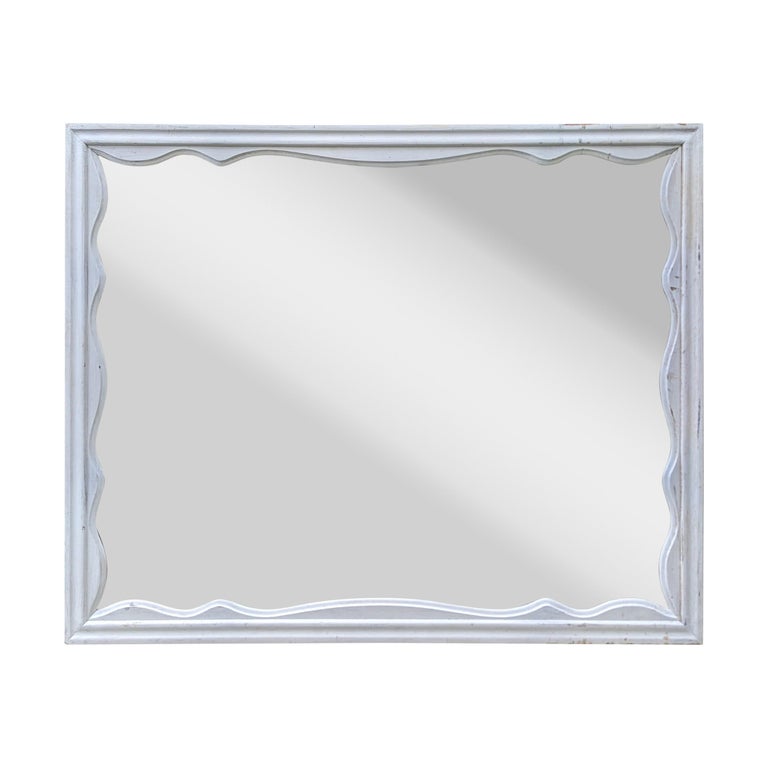 Vintage Chippy White Scalloped Inner Edge Wall Mirror For Sale at 1stDibs